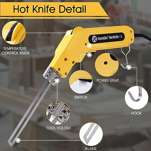 FoundGo 250W Electric Hot Knife Foam Cutter Styrofoam Cutting Tool Hot Wire Foam Cutter for EPS, XPS, Polyethylene with Storage Case& 6"/8"/10" Blades