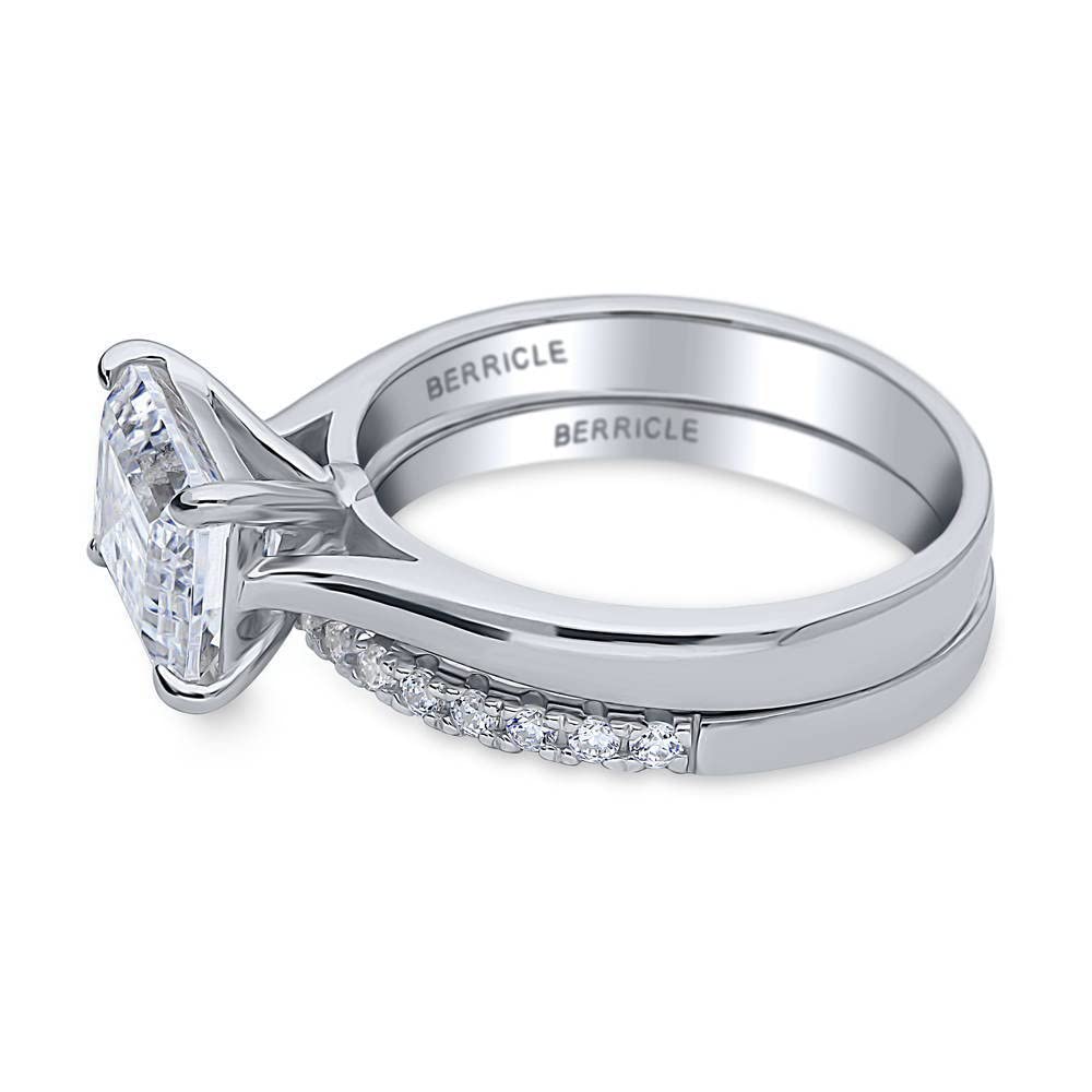 BERRICLE Sterling Silver East-West Wedding Engagement Rings Cubic Zirconia CZ Solitaire Ring Set for Women, Rhodium Plated Size 5.5