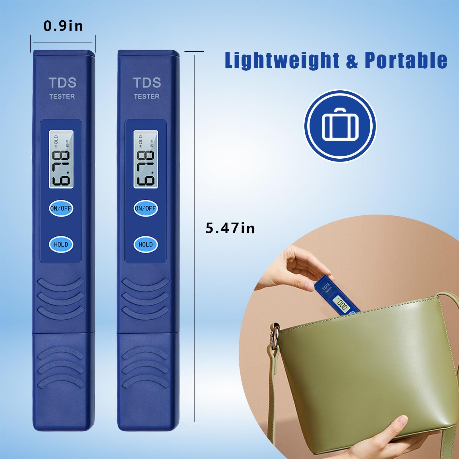 DEMITUMON TDS Meter Digital Water Test,Electronic Water Test with 0-9999 PPM Measurement Range for Household Drinking Aquariums,Pools,Hydroponic,Hand Held,Quick Read,Blue