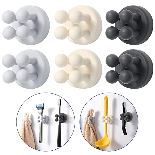 HANLIAN Adhesive Silicone Stick on Hooks, Multi-purpose Damage Free Hanging Hooks, Razor Holder for Shower Wall, Shower Hooks for Loofah Waterproof, Wide Use for Kitchen Bathroom Home Office (Style B)