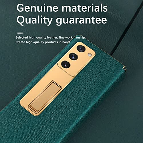 EAXER Compatible with Samsung Galaxy Z Fold 3 5G Case Metal Stand Front with Tempered Glass Cover Luxury Leather Hybrid Plating PC with Kickstand Cover Shockproof Protective Fold Case (Black)