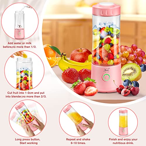 Portable Blender, Personal Blender for Shakes and Smoothies 13.5 Oz Blender Bottles with 6 Sharp Blades Hand-held Blender for Kitchen Gym Travel Office