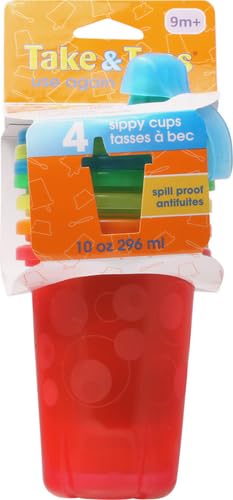The First Years Take & Toss Spill Proof Sippy Cups - Reusable Toddler Cups - Rainbow - Kids Cups and Snap On Lids for Ages 9 Months and Up - 4 Count