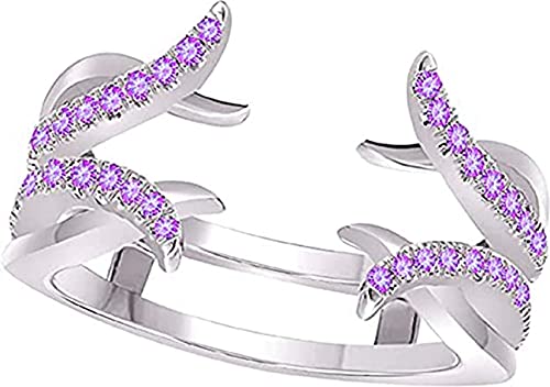 Ashaartjewels 14k White Gold Plated Purple Amethyst Women's Solitaire Ring Guard Wrap Enhancer Jacket Wedding Engagement Ring (7.5)