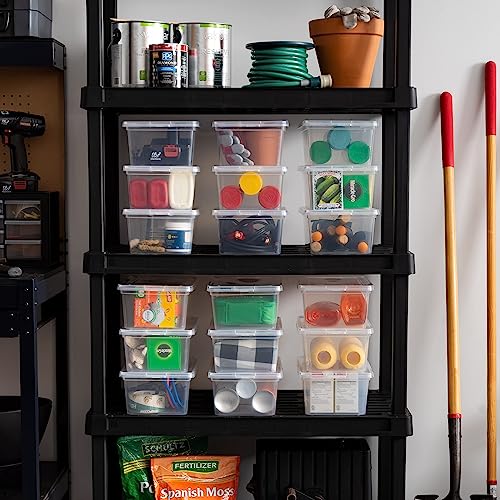 IRIS USA 6.7 Qt. Plastic Storage Container Bin with Latching Lid, 12 Pack, Stackable Nestable Shoe Box Tote Shoebox Closet Organization School Art Supplies - Clear
