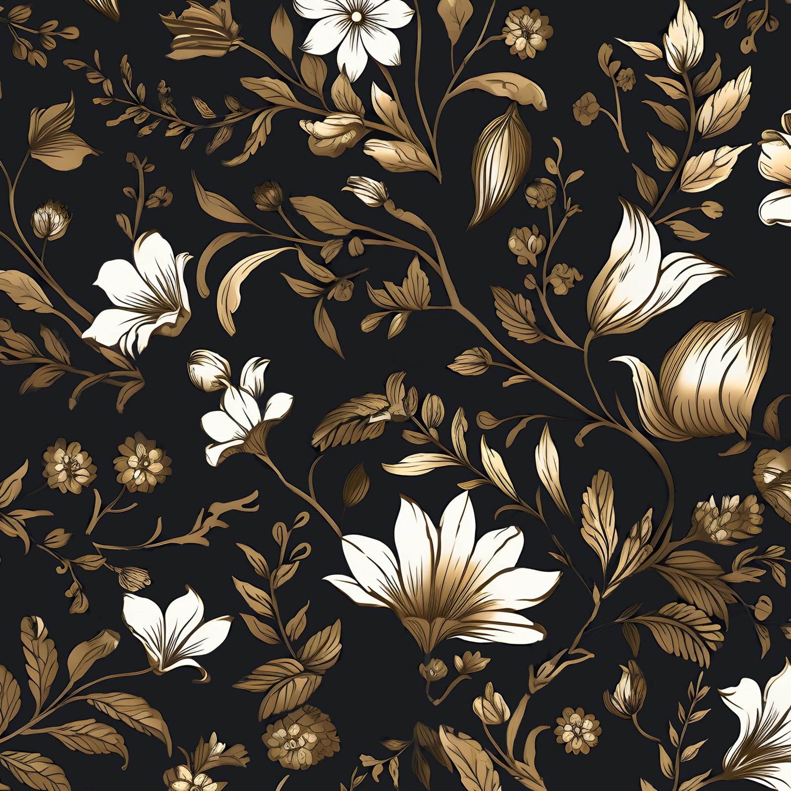 BOKEBEVE Vintage Peel and Stick Wallpaper Retro Floral Contact Paper Leaves Boho Wall Paper for Backsplash Tabletop Removable Waterproof Home Decor Black Gold Yellow 17.5 x 393.5In