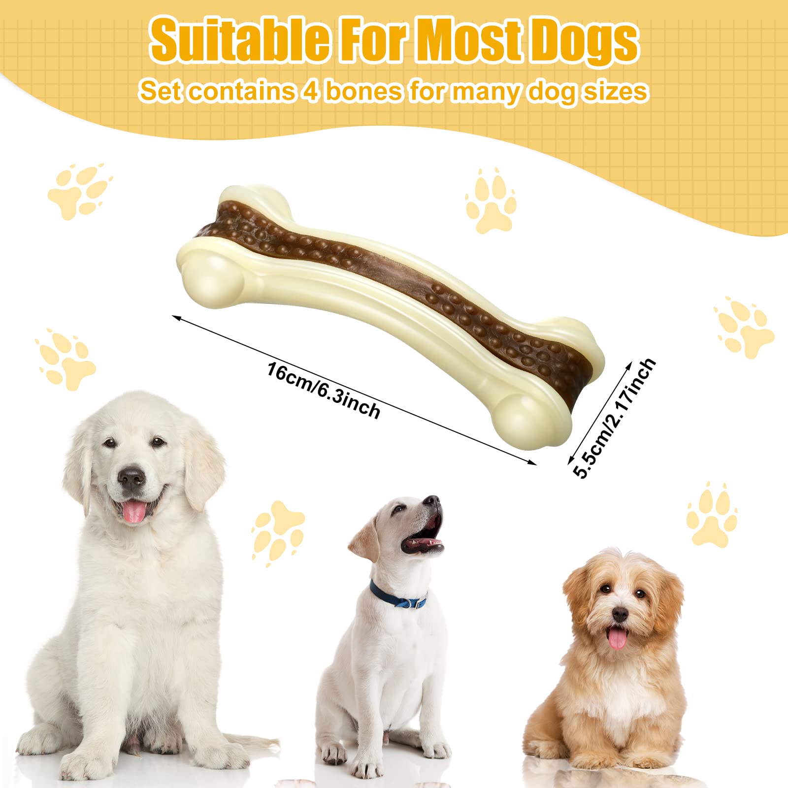 Sosation Beef Flavor Dog Chew Toy, 4 Pcs Nylon Chew Bones for Aggressive Chewers, Large (Dental Health, Large Breeds)