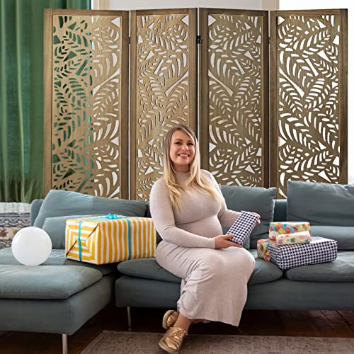 ECOMEX Cut-Out Room Dividers,5.6 FT Floral Cutouts Foldable Panel,Privacy Wall Portable Room Dividers Screen Wood Room Mesh Durable Design Freestanding Wooden Separator for Office(Brown Cut-Out)