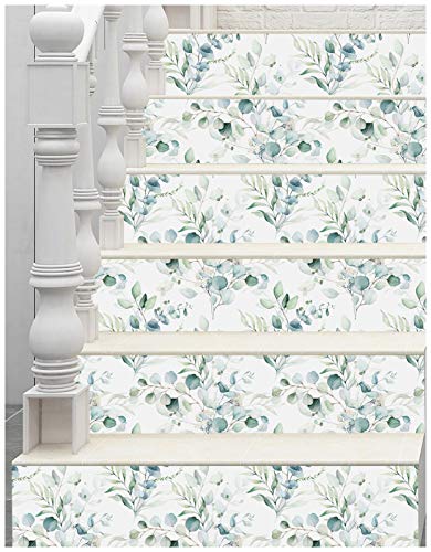 HAOKHOME 93042 Peel and Stick Wallpaper Green/White Eucalyptus Leaf Floral Wall Mural Home Nursery Boho Decor 17.7in x 9.8ft