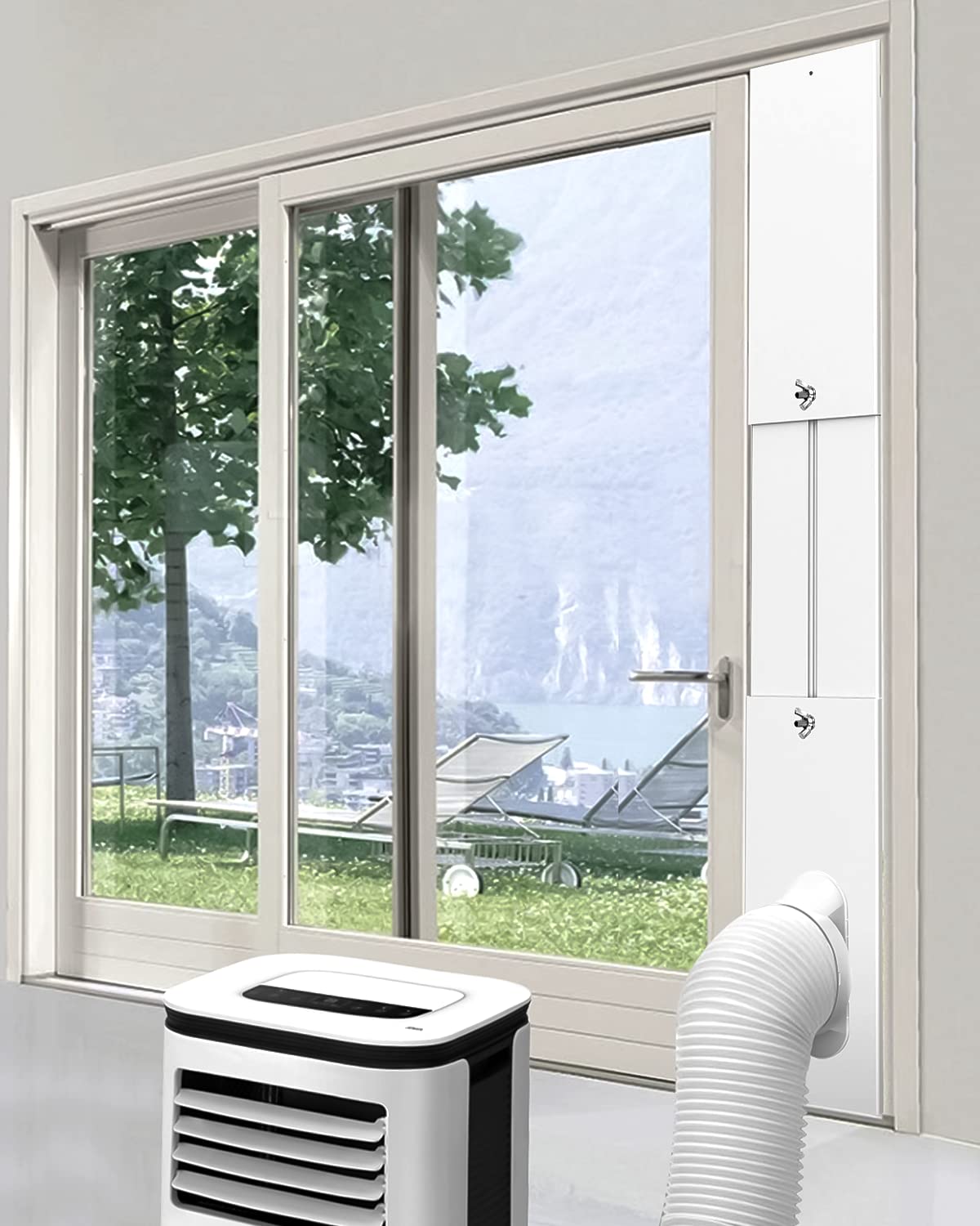 KGDJS Portable AC Window Kit, Universal Portable Air Conditioner Window Kit with AC Seal Panel, Adjustable Sliding AC Window Vent Kit for Vertical/Horizontal Window, Fit for 5.0" Exhaust Hose