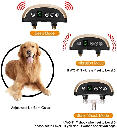 Dog Anti Barking Collar with 7 Adjustable Levels, Harmless Shock, Beep Vibration, Smart Correction and LED Indicator-Reachargeable No Bark Collar for Small Medium Large Dogs,Waterproof