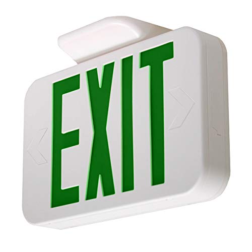 LFI Lights | Green Exit Sign | All LED | White Thermoplastic Housing | Hardwired with Battery Backup | Optional Double Face and Knock Out Arrows Included | UL Listed | (1 Pack) | LEDJR-G