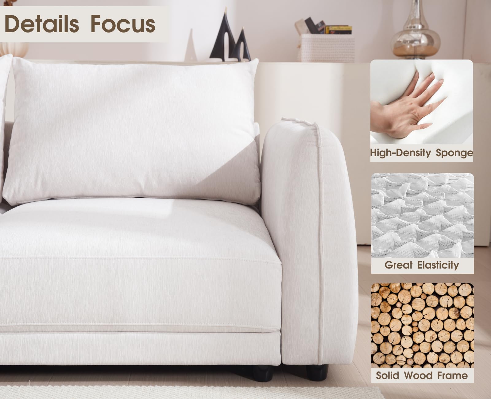 CIMOTA Oversized Corner Modular Sectional Fabric Sofa, 107 Inch Large 4 Seater Sofa Set, L Shaped Corner Sectional Cloud Sofa Couch for Living Room and Office, 3 Seat and 1 Middle Corner, White
