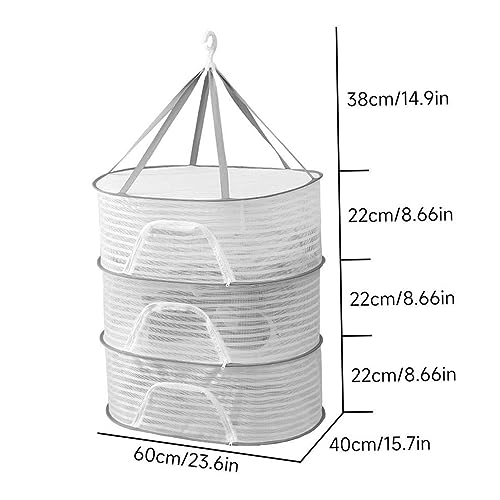CurcKua Herb Drying Rack Herb Dryer Net 3 Layers Collapsible Mesh Hanging Clothes Drying Racks with Zip Windproof Hook 94x60x40cm Breathable Drying Rack