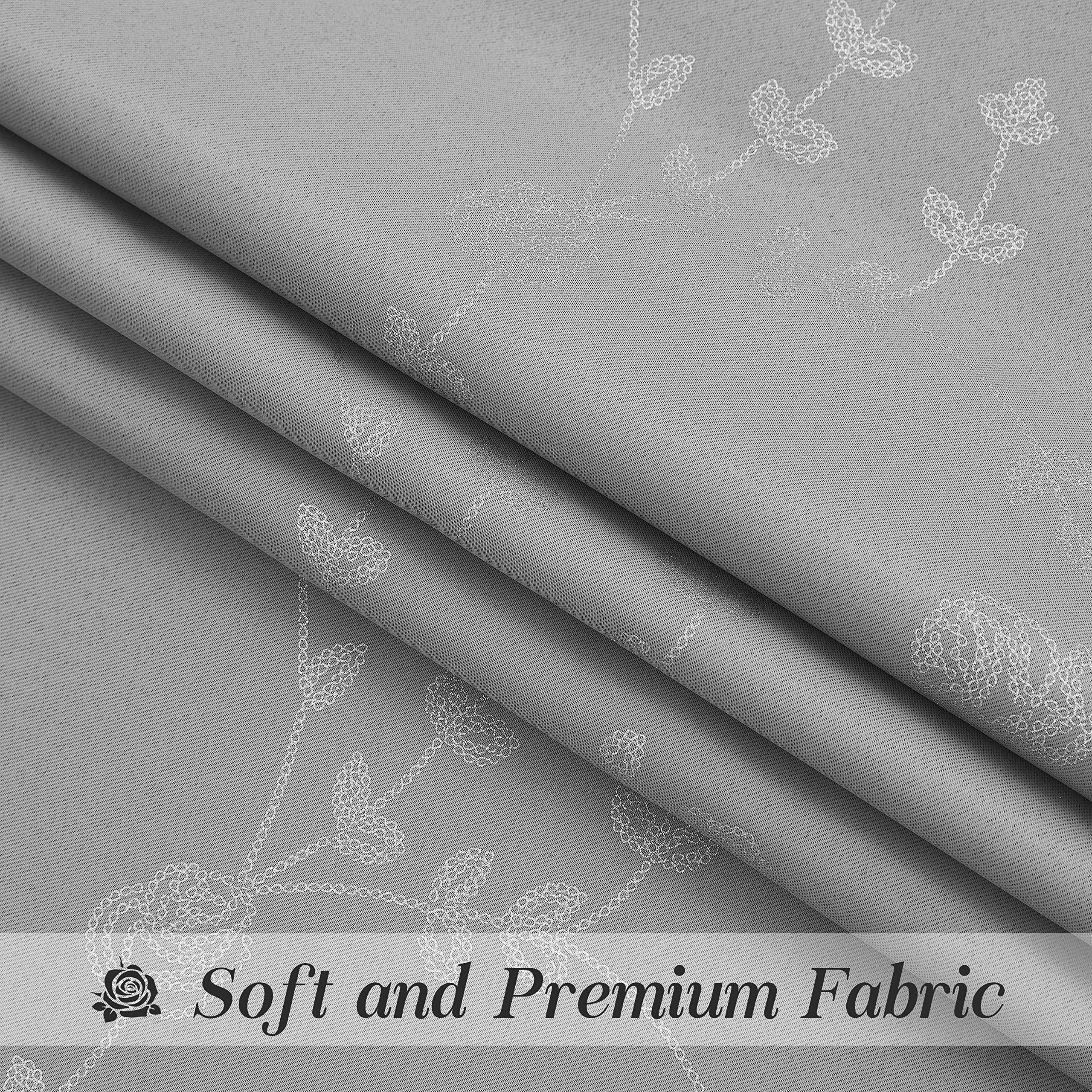 Fragrantex Grey Rose Blackout Curtains Set 84 Inch Length for Bedroom 2 Panels, Thermal Insulated Floral Print Patterned Decorative Room Darkening Living Room Drapes Grommet Top, 52" x 84"