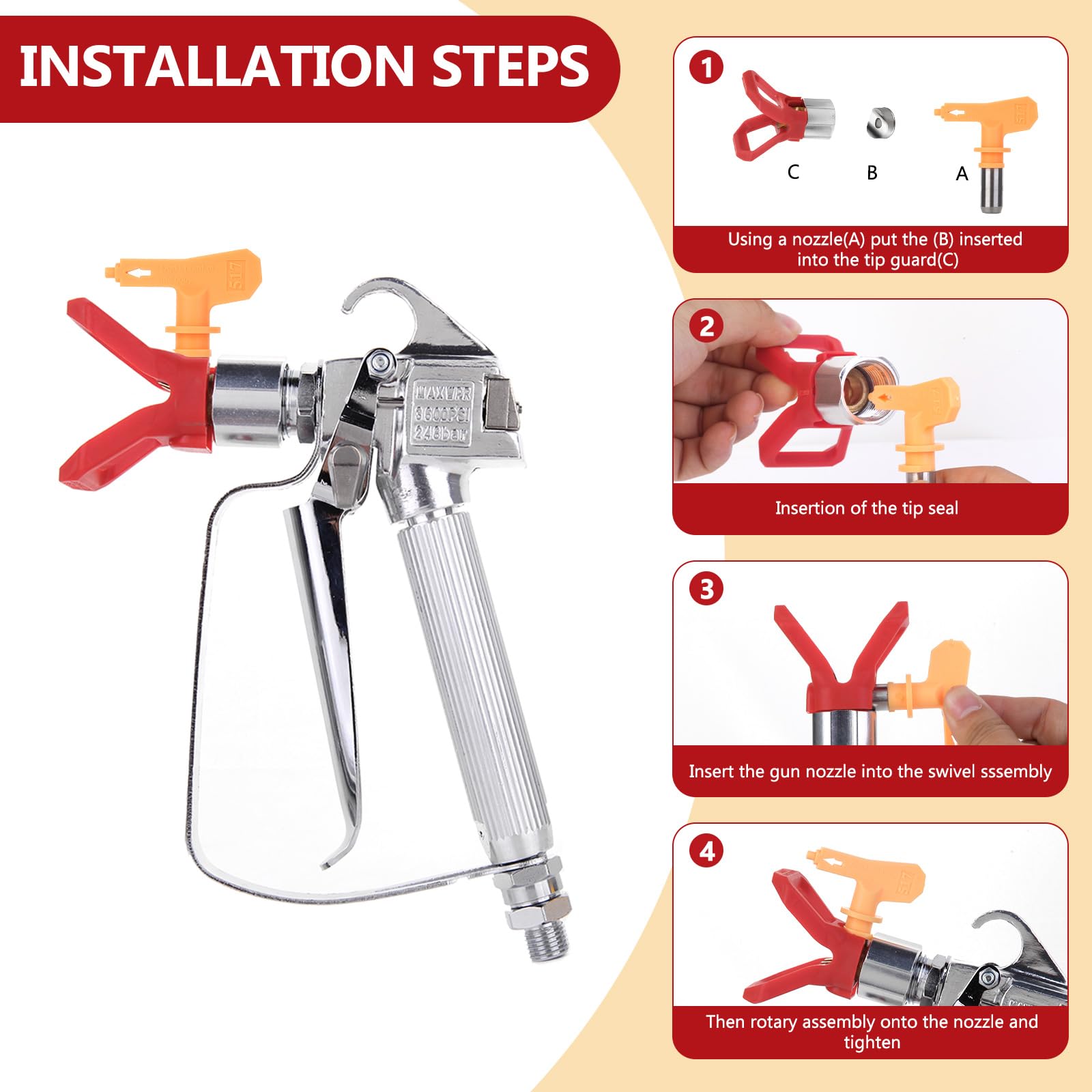 DUSICHIN DUS-036 Airless Paint Spray Gun High Pressure 3600 PSI 517 TIP Swivel Joint for Titan Graco Airless Paint Sprayers