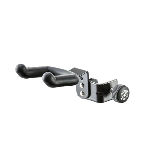 K&M KĂśnig & Meyer 15590-000-55 Ukulele/Mandolin Holder For Mic Stands | Flexible U Mount Hanger | Rubber Covered Support Arms | Music Stand Tube Clamp | Sturdy Secure | Portable | German Made Black