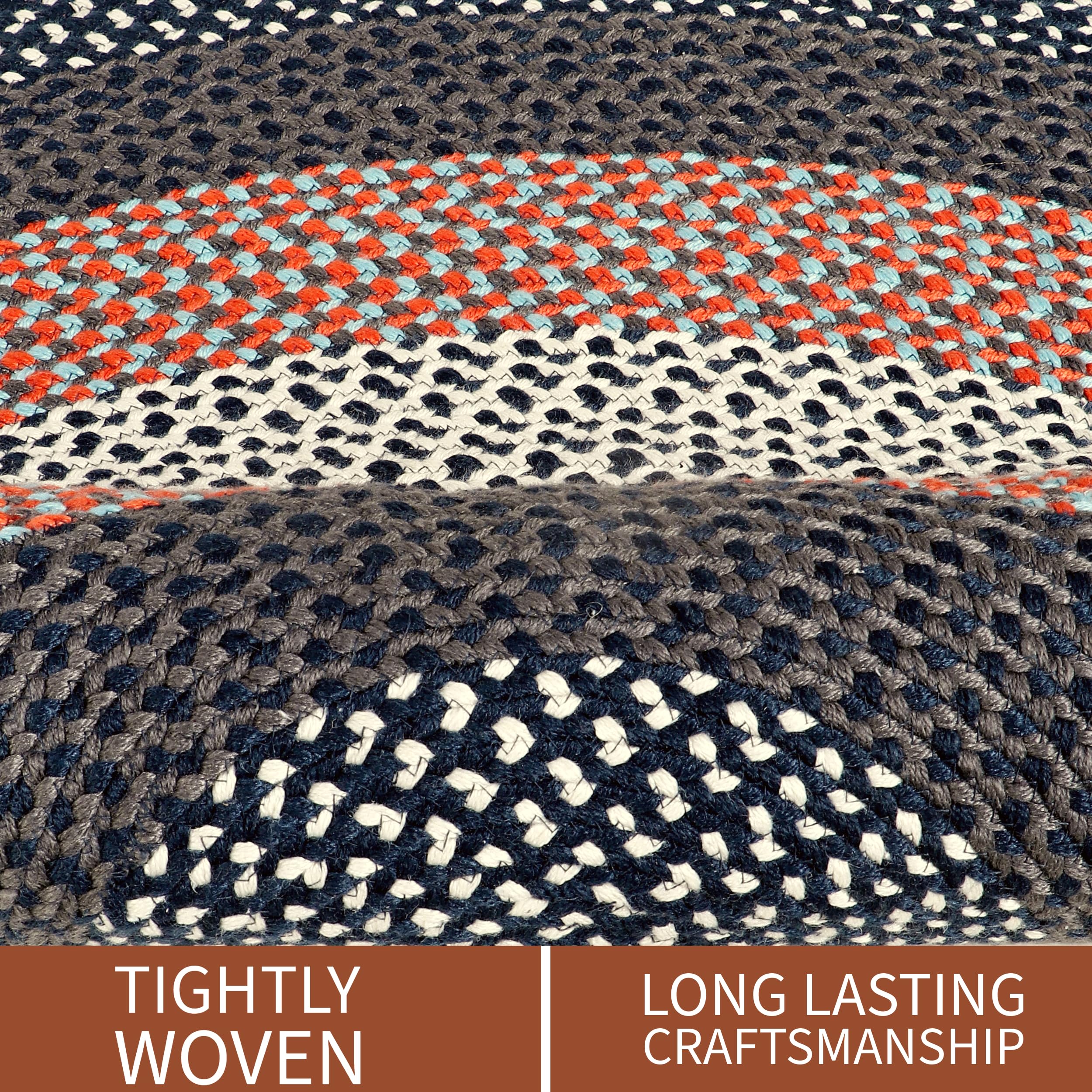 Super Area Rugs Rustic Red/White/Blue Braided Rug for Entryway/Foyer, Washable Navy Indoor Outdoor Braided Rug for Patio/Porch 3' x 5' Oval