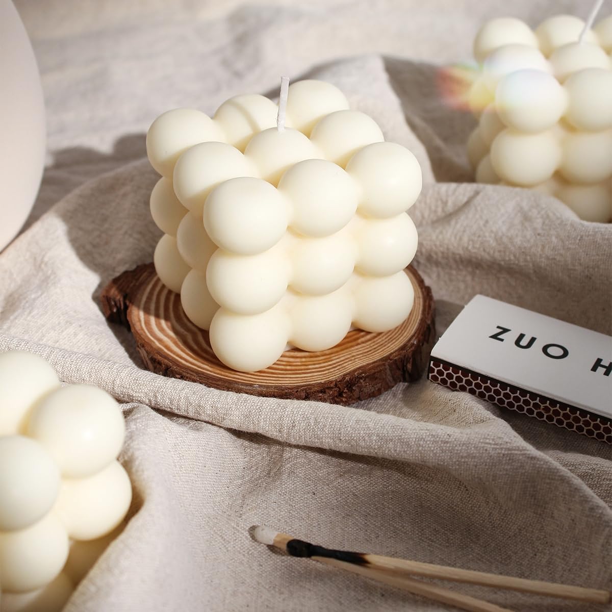 Scented Candles, 2Pcs Handmade Soy Wax Bubble Cube Candles, Ideal for Wedding, Proposal Ceremony and Home Decor, Halloween Birthday Christmas Gift (White)