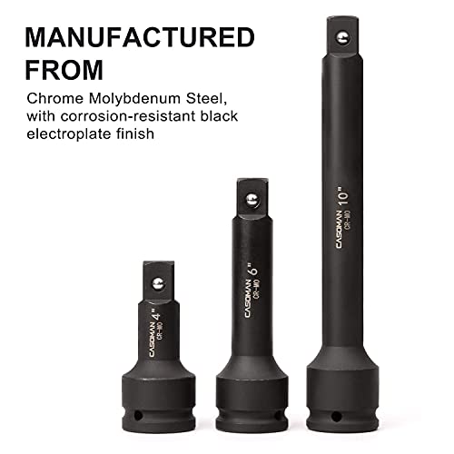 CASOMAN 3/4” Drive Impact Extension Bar, Cr-Mo Steel,3-Piece Set 4”, 6”, 10” ext. bar