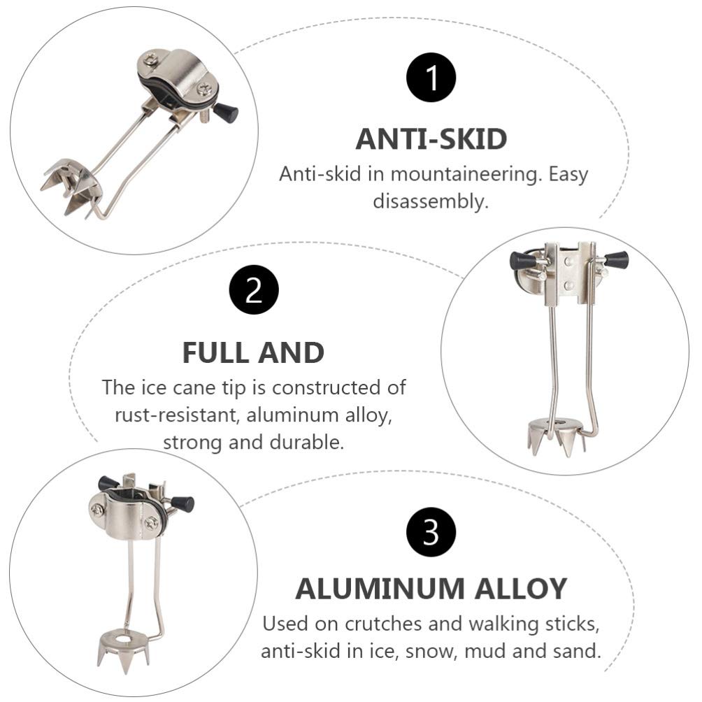 BESPORTBLE Heavy Duty Metal 5 Prong Ice Grip Cane Attachment Replacement Grip for Walking Sticks Trekking Pole Fits On All Canes