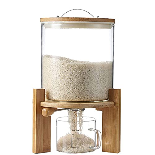 IYTBILQ Glass Cereal Dispenser Countertop with Spout Measuring Cup Sugar Flour Containers with Lids Airtight Automatic Rice Container for Kitchen Pantry 5L Capacity