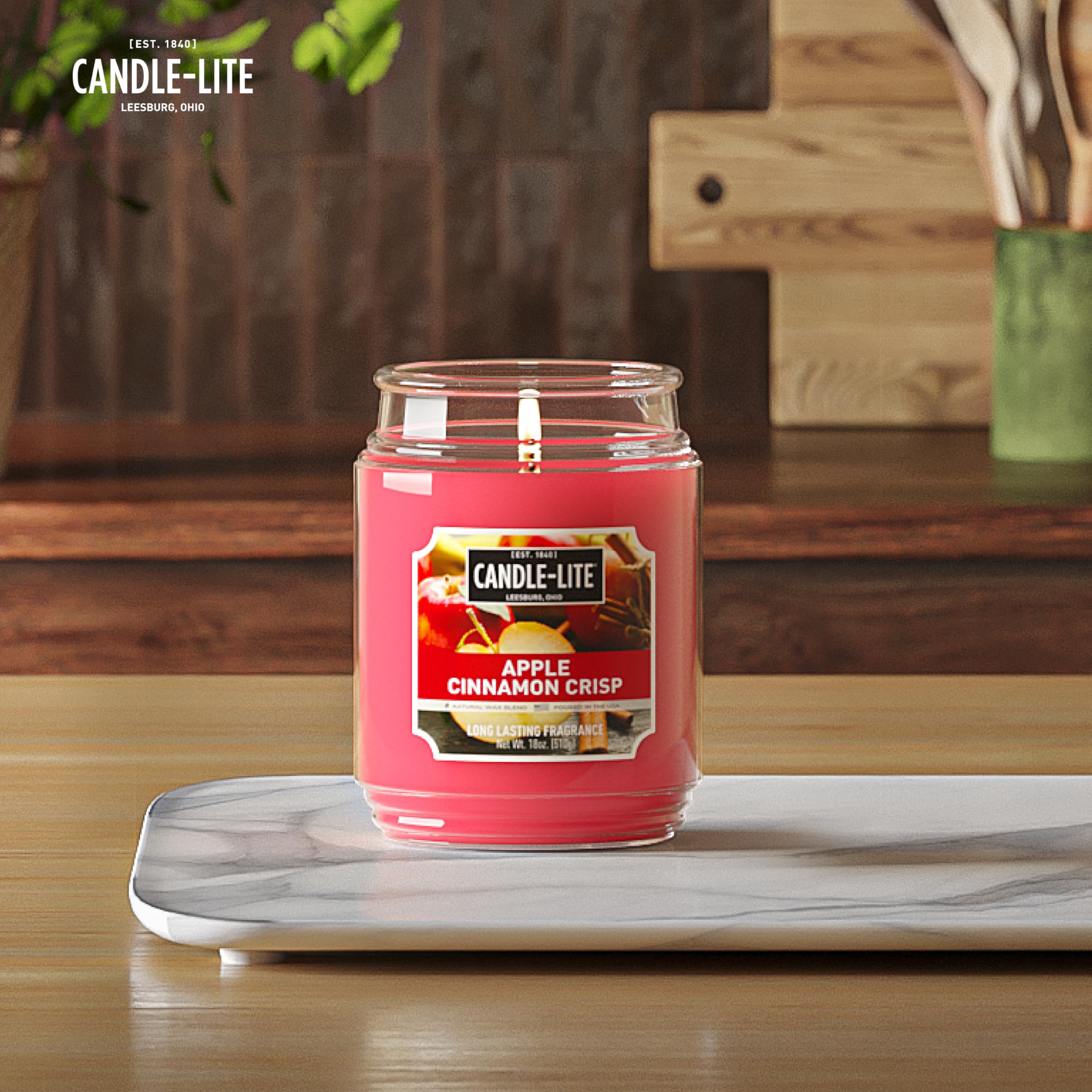 Candle-LITE Scented Candles, Apple Cinnamon Crisp Fragrance, One 18 oz. Single-Wick Aromatherapy Candle with 110 Hours of Burn Time, Red Color (Individual Box)
