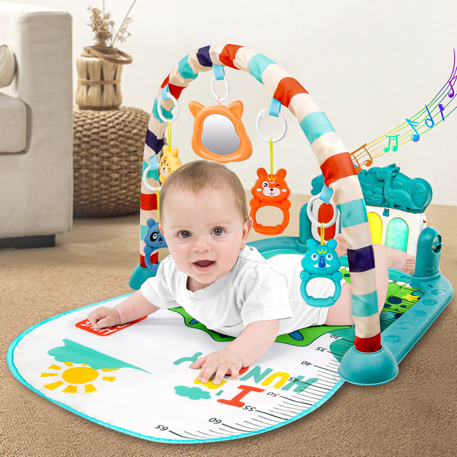BOMPOW Baby Gym Mat with Music and Lights, Piano Gym, Early Development Activity Baby Play Mat Toy Gift for Babies Newborn