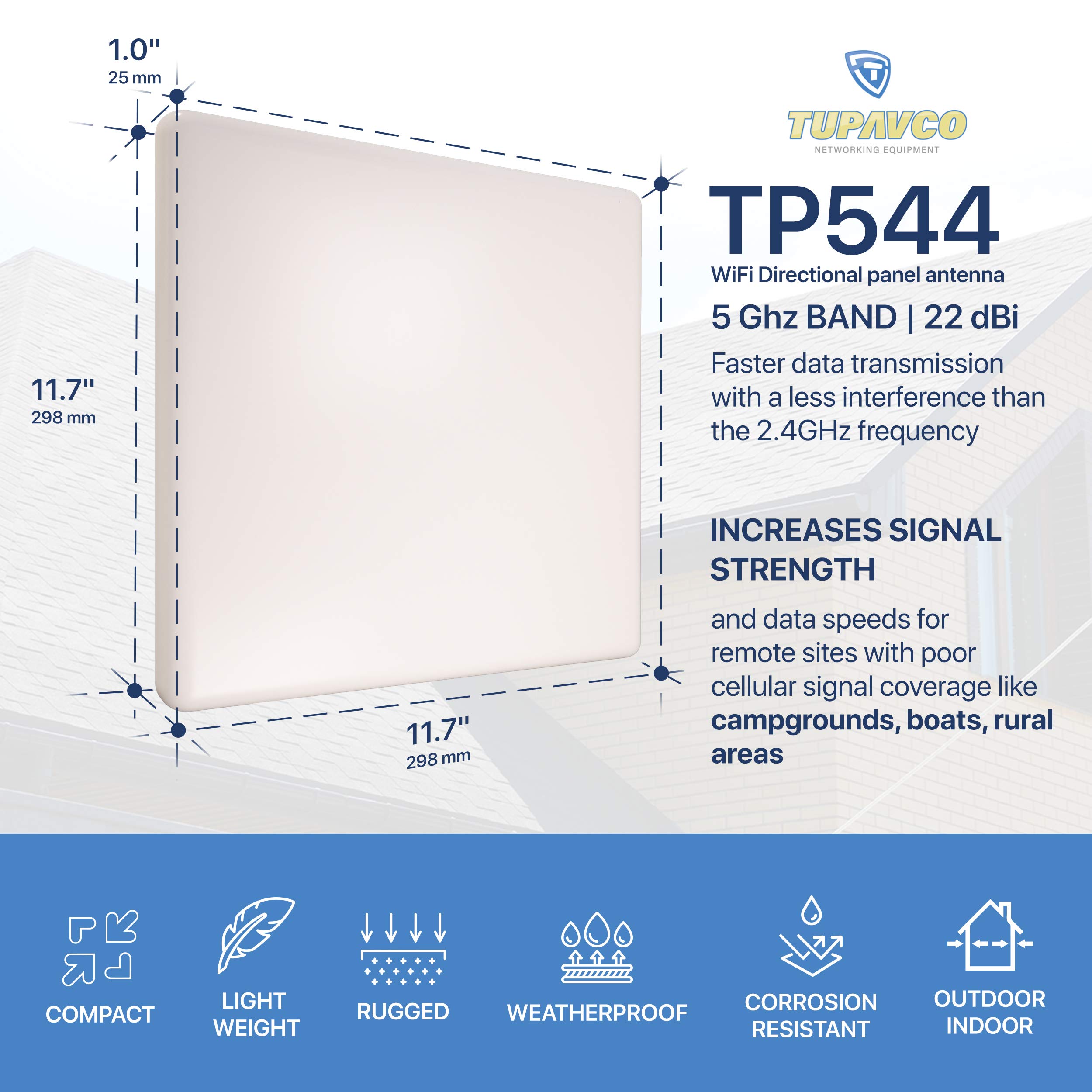 Tupavco TP544 WiFi Panel Antenna (5GHz) (22dBi) Outdoor Directional (4900-5850 MHz) Wireless Network Signal (Pole Mast Mount) Weatherproof High-Gain Long Distance Range (N-Female Connector)