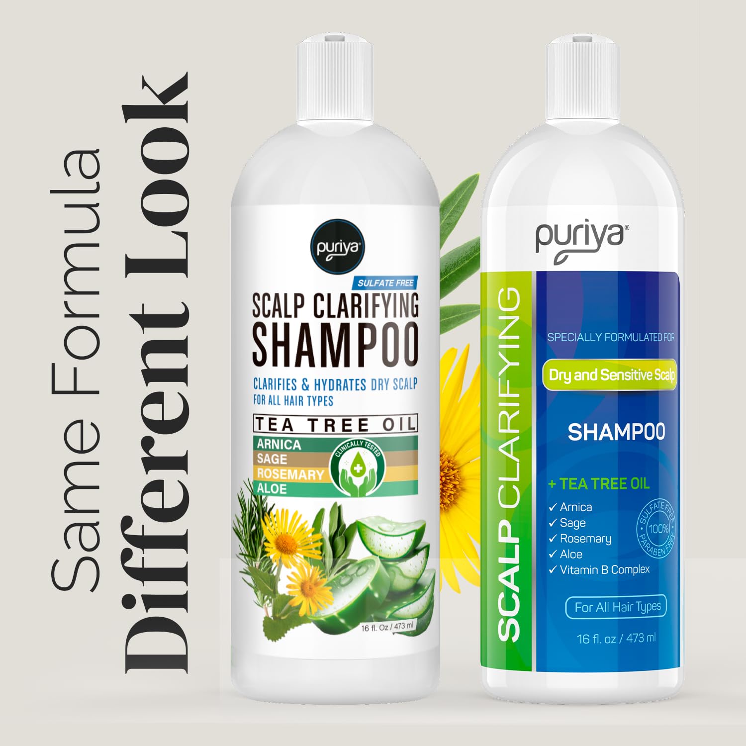 Puriya Tea Tree Clarifying Shampoo. Plant Rich Dry Itchy Scalp Relief, for Kids, Adults, Sulfate Free, No Harsh Chemicals Seen in Dandruff Treatment, Seborrheic Dermatitis, Psoriasis Shampoo, 16 oz