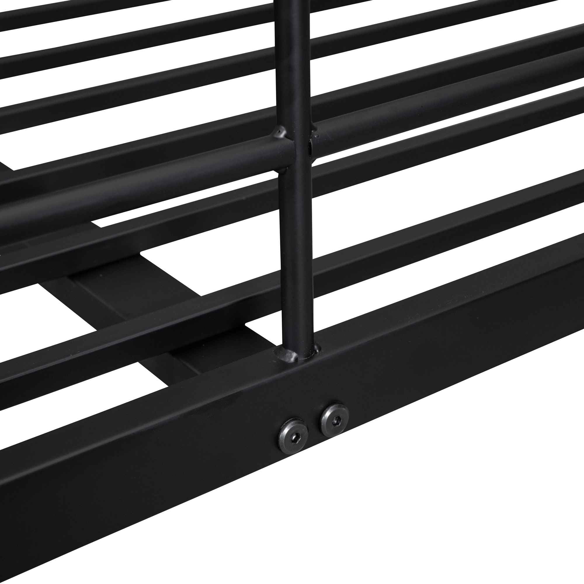 ATY Metal Bunk Bed Full XL Over Queen Size, Convertible Sturdy Bedframe w/Ladder and Guardrail, Can Seperated into 2Beds,No Box Spring Needed, for Kids, Teens, Adults, Black