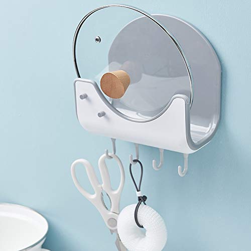 BHVXW Pot Cover Rack Wall Hanging, Punch-free Multifunctional Cutting Board Rack, Shelf for Pot Cover, Chopping Board Storage Rack (Color : Gray)