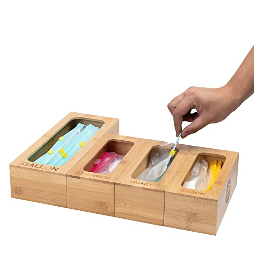 Happy Kubo - Bamboo Ziplock Bag/Food Storage Bag Organizer - Kitchen Organizers - (4 pieces plastic bag organizer)