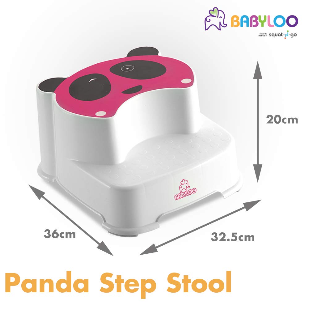 Babyloo Toddler Kids Potty Training Multipurpose Plastic Panda 1-Step Stepping Stool with Anti Slip Pads, 300 Pound Capacity, Pink