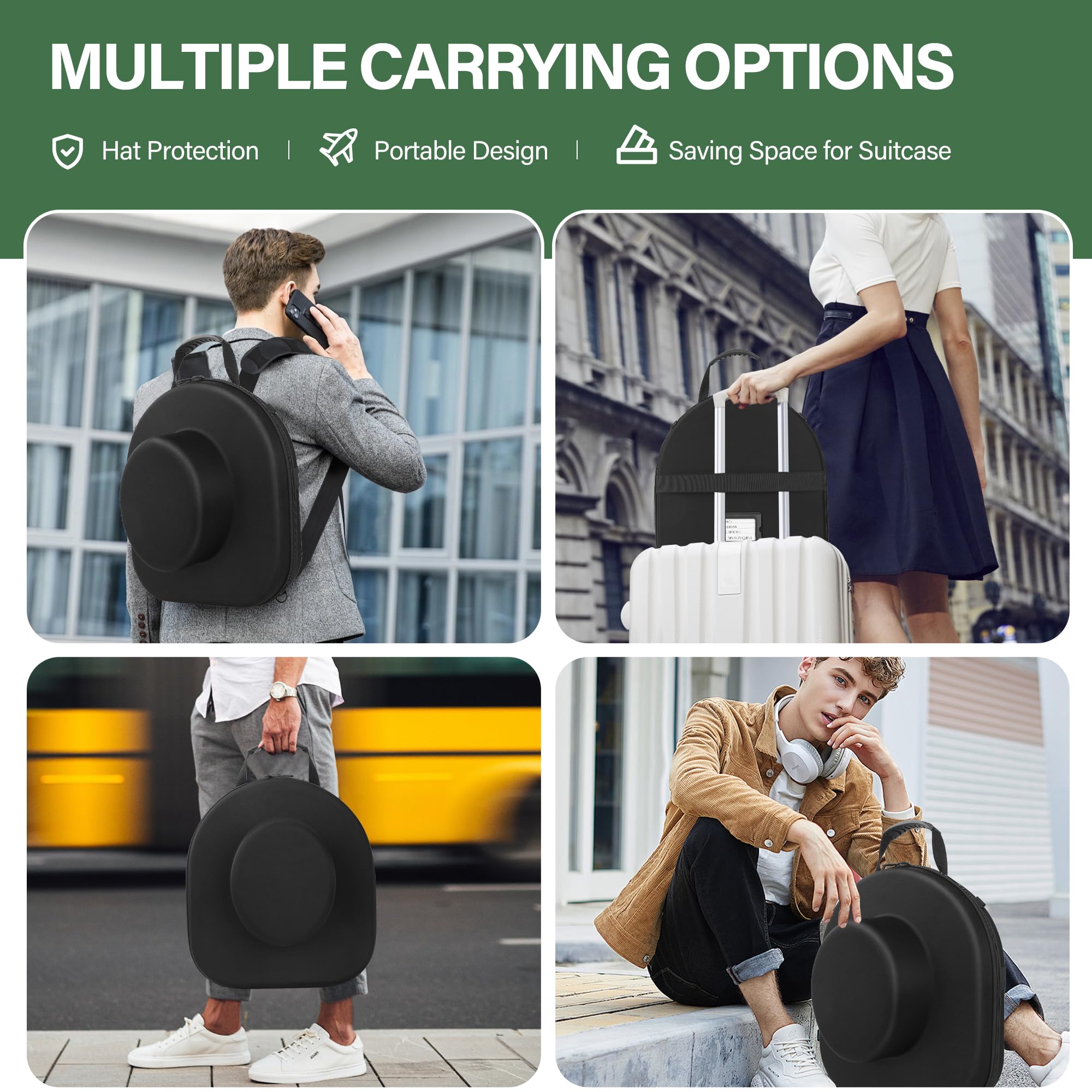 Cinati Hat Box for Travel-Crush Proof Hat Travel Case for Cowboy Hats Holder Storage Box Organizer Cap Carrier with Adjustable Carry Strap