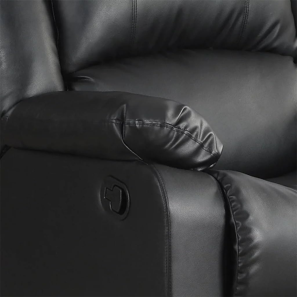 BHVXW Standard Manual Recliner, Black Faux Leather Small Space Recliner Upholstered