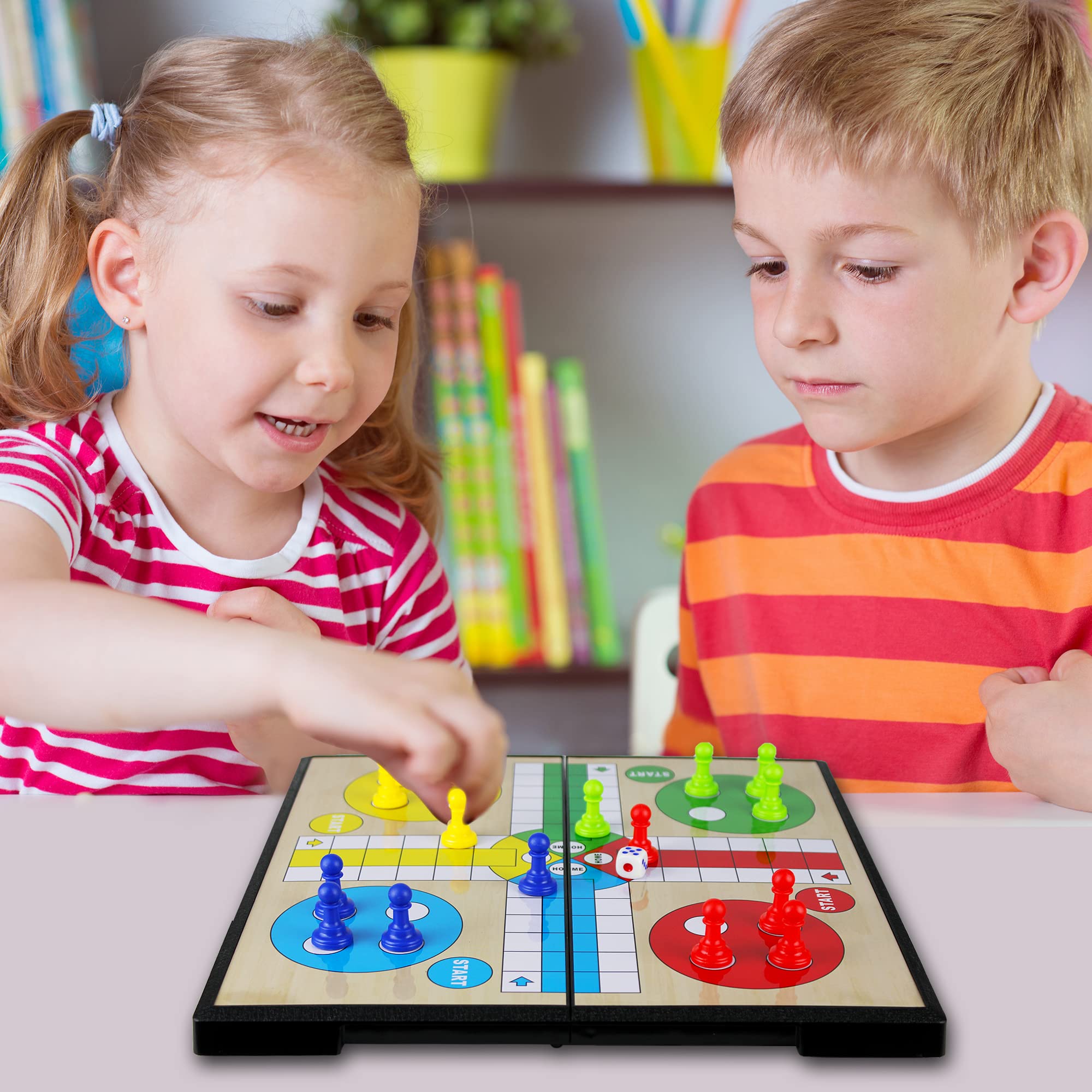 KIDAMI Ludo Magnetic Board Game Set, Children’s Family Ludo Learning Game for Kids and Adults(11.2X11.2 in )