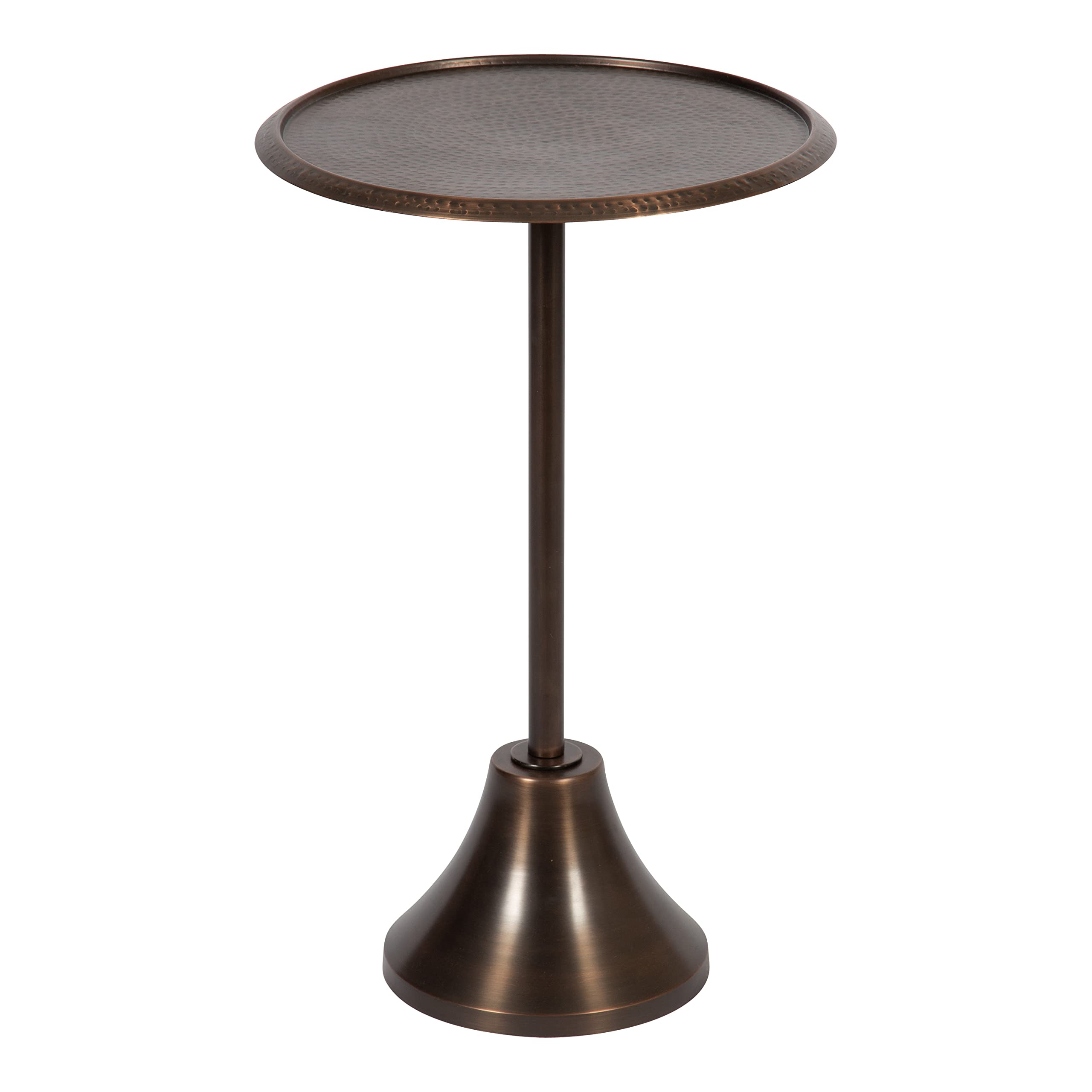 Kate and Laurel Sanzo Modern Pedestal Side Table, 15 x 15 x 24, Bronze, Decorative End Table with Hammered Tabletop for Use as a Bedroom Nightstand or Living Room Accent