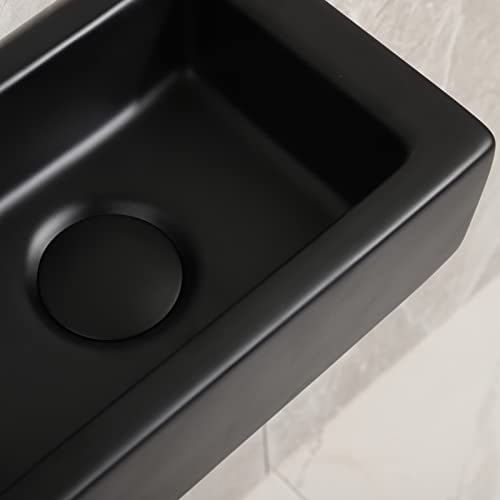 Black Bathroom Rectangle Wall Hung Porcelain Ceramic Small Sink Wash Art Basin with Overflow&Faucet for Cloakroom Lavatory Toilet (Left Hand)