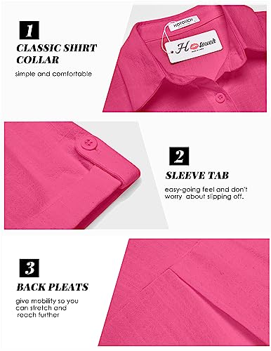 HOTOUCH Linen Shirt Women Pink Button up Shirt Oversized Button Down for Women Business Attire Watermelon Pink L