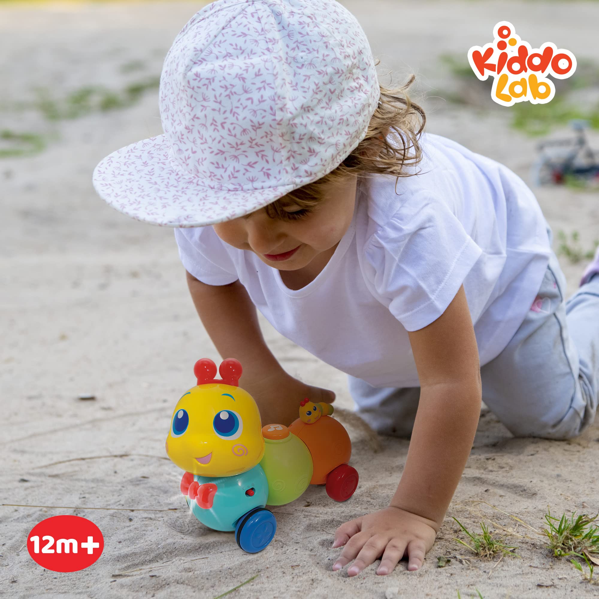 KiddoLab Crawling Caterpillar Baby Toy - Apple-Shaped Remote Control with Easy-Press Buttons- Plays 10 Children's Nursery Rhymes - Musical Toys for Toddlers