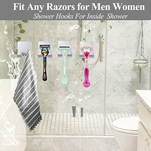 Fotosnow Razor Holder for Shower, Shaver Holder Hanger Wall Adhesive Shower Hooks Stand Stainless Steel Utility Hook Bathroom Kitchen Organizer-4 Packs