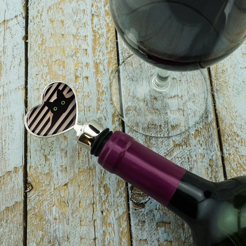 Black Cat In Window Heart Love Wine Bottle Stopper