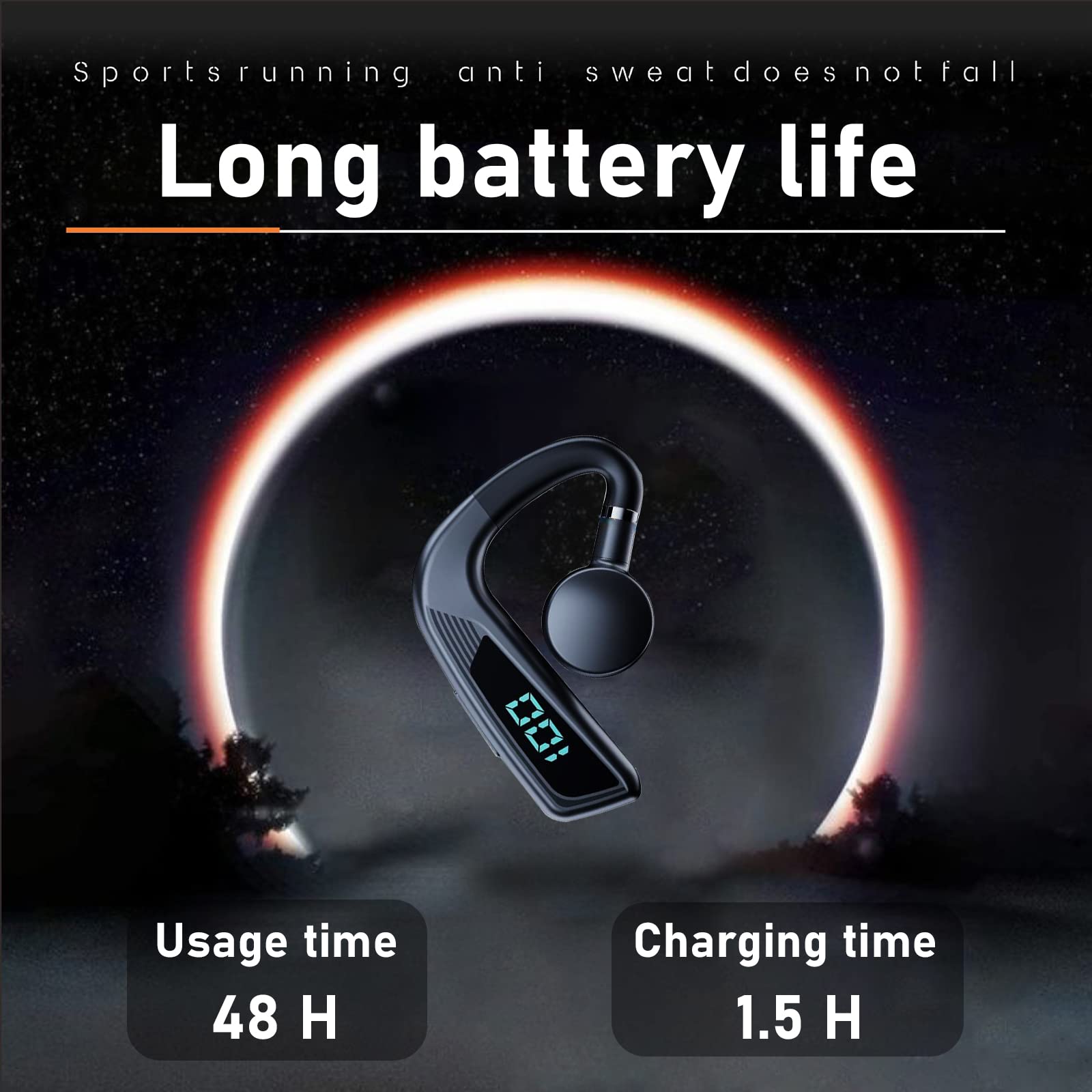 Bone conduction headphones bluetooth earpiece open ear headphones with microphone noise cancelling trucker bluetooth headset for cell phones hand-free IPX5 waterproof headset with 20-Hours usage