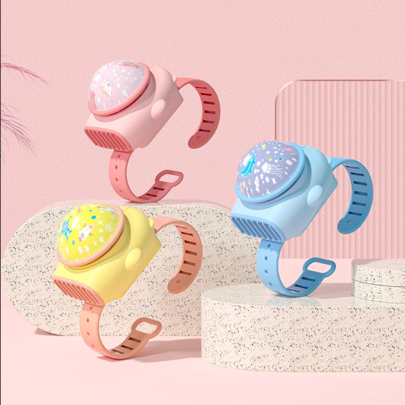 Omeet Portable Children's watch fan with Star Projection Watch Fan Handheld Wristband Leafless Fan - Pink