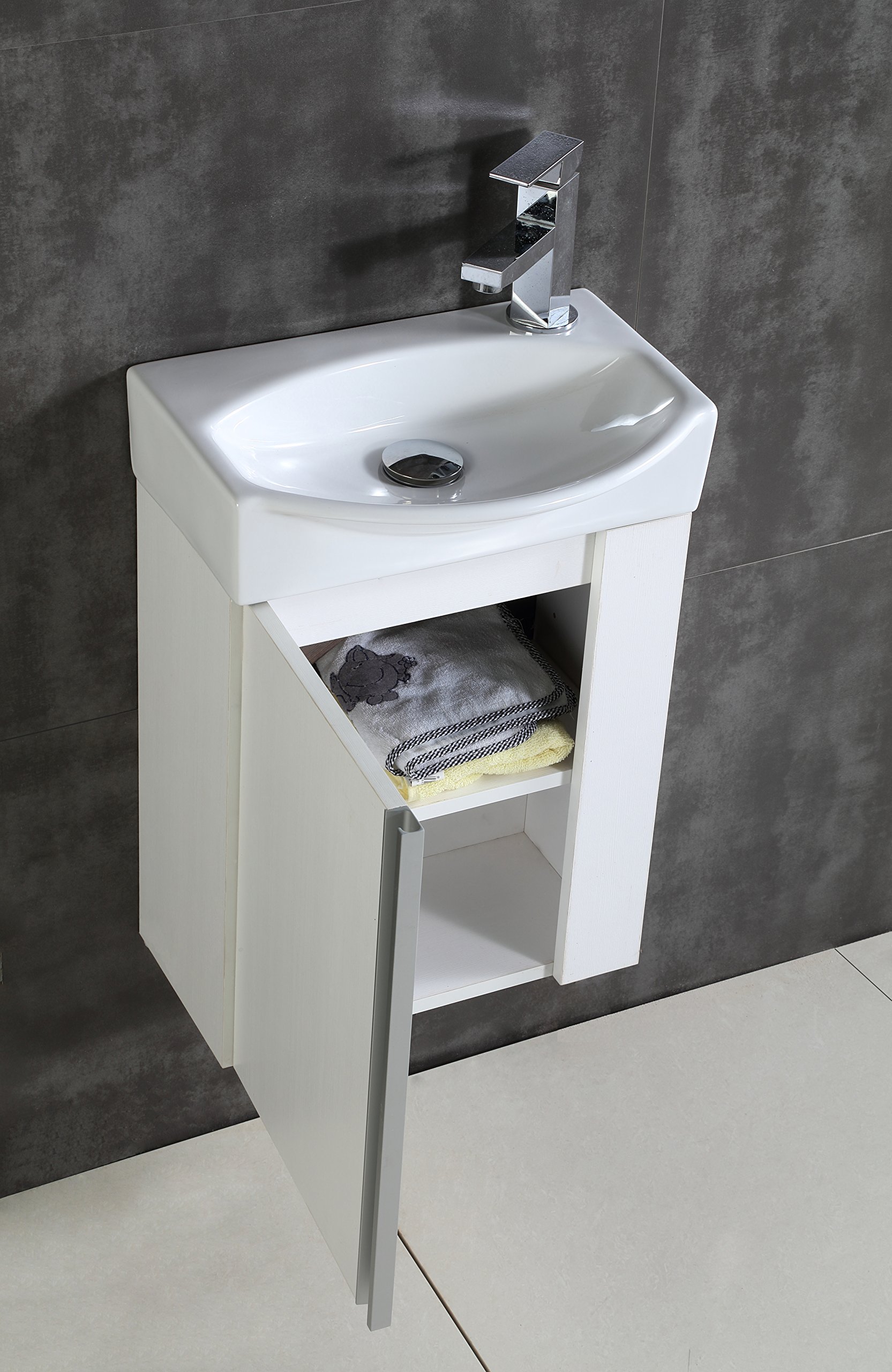 Fine Fixtures Compacto Small Bathroom Vanity Set with Sink -Wall-Mounted Cabinet- Sink top, and Mirror Included (White)