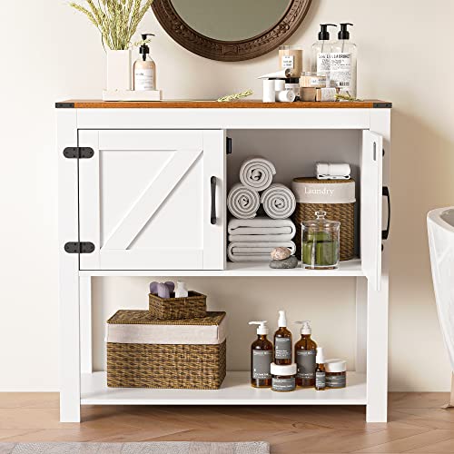 Cozy Castle Farmhouse Coffee Bar Cabinet, Buffet Table with 2 Doors, Accent Buffet Storage Cabinet for Entryway, Kitchen, Bathroom, White