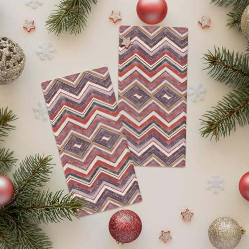 Beisseid Kitchen Dish Towels Red Grey Chevron Dish Cloth Fingertip Hand Towels Geometric Design Stripe Super Absorbent Soft Cotton Tea Towel 4 PCS
