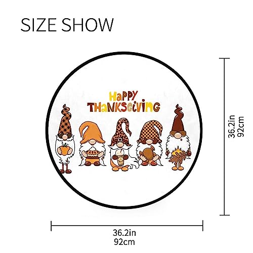 Happy Thanksgiving Gnomes Area Rug Round 3ft Circular Carpet Floor Mat Soft Non Skid for Living Room Dining Holiday Decor Seasonal Washable