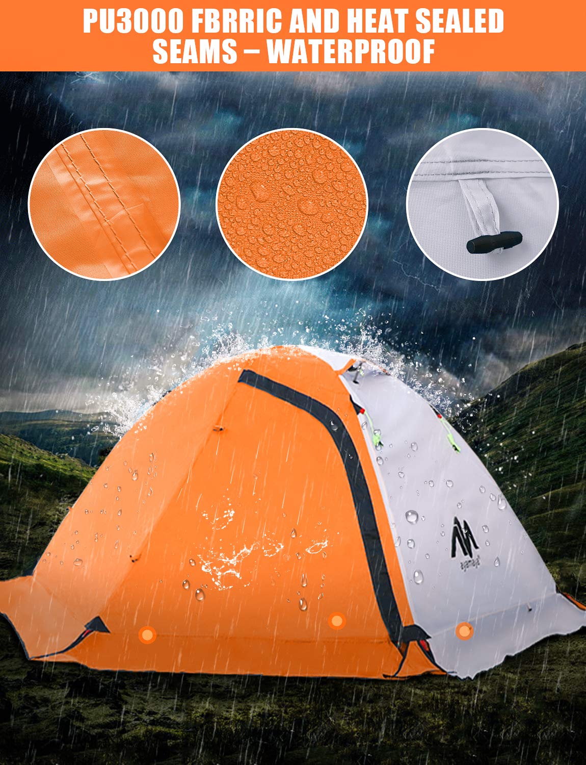 AYAMAYA 4 Season Backpacking Tent 2 Person Camping Tent Ultralight Waterproof All Weather Double Layer Two Doors Easy Setup 1 2 People Man Tents for Backpacker Outdoor Hiking